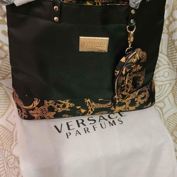 Versace | Bags | New Versace Parfums Womans Black And Gold Tote Purse ...